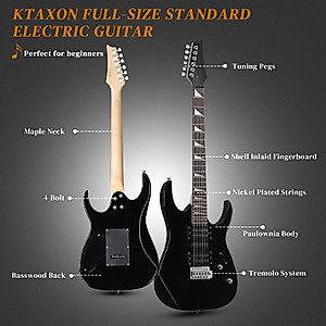 Ktaxon Full-Size Electric Guitar, Solid Body HSH Pickups 170 Guitar Beginner Kit with Gig Bag, Shoulder Strap, Tremolo Arm, Cable, Picks All Accessories (Black)