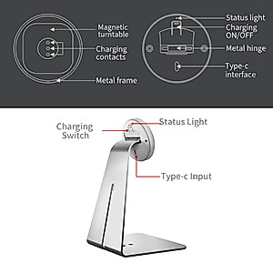 EMONITA Magnetic iPad Stand with 360° Adjustable Rotatable Charging Port iPad Cases - Silver