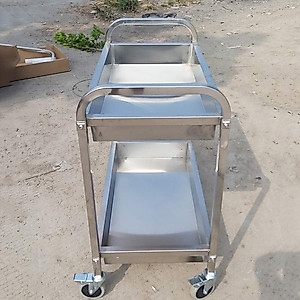 YGCBL Multifunction Serving Portable Hand Trucks,Cart Service Hotel Warehouse 2 Layer Steel Nail Fixing High Temperature Resistance Easy to Push and Pull, 3 Sizes,Kitchen,Silver,85X45X90Cm