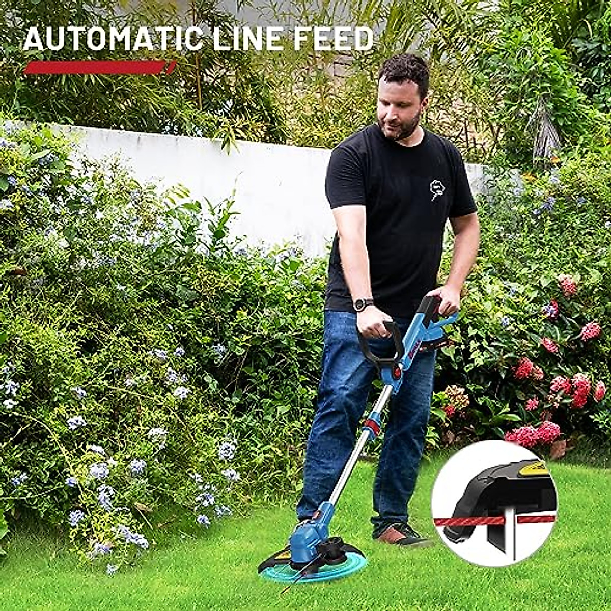 String Trimmer/Edger, Enhulk 20V 12'' Cordless Weed Wacker with Auto-Feed, 2.0Ah Electric Weed Eater, 2 in 1 Grass Edger for Lawns/Yard(Fast Charger Included)