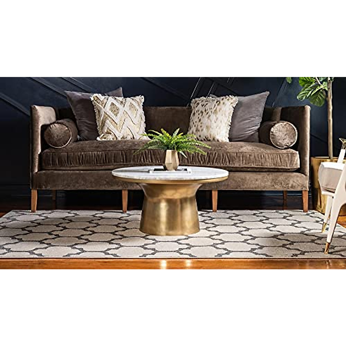 Unique Loom Trellis Collection Modern Morroccan Inspired with Lattice Design Area Rug, Rectangular 4' 1" x 6' 1", Beige and Gray/Gray