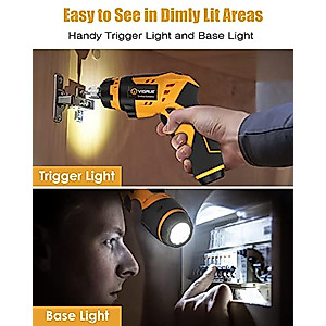 VIGRUE Cordless Screwdriver, Rechargeable Electric Screwdriver with 45 Free Accessories, Battery Indicator, 7 Torque Setting, 2 Position Handle with LED Light, Flexible Shaft