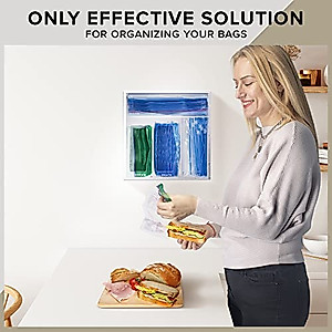 Elavain Acrylic Ziplock Bag Storage Organizer and Dispenser, Ziplock Bag Organizer, Drawer & Wall-Mount Food Storage Bag Organizer for Sandwich, Snack, Quartz, Gallon/Freezer, Storage & Slider Bags