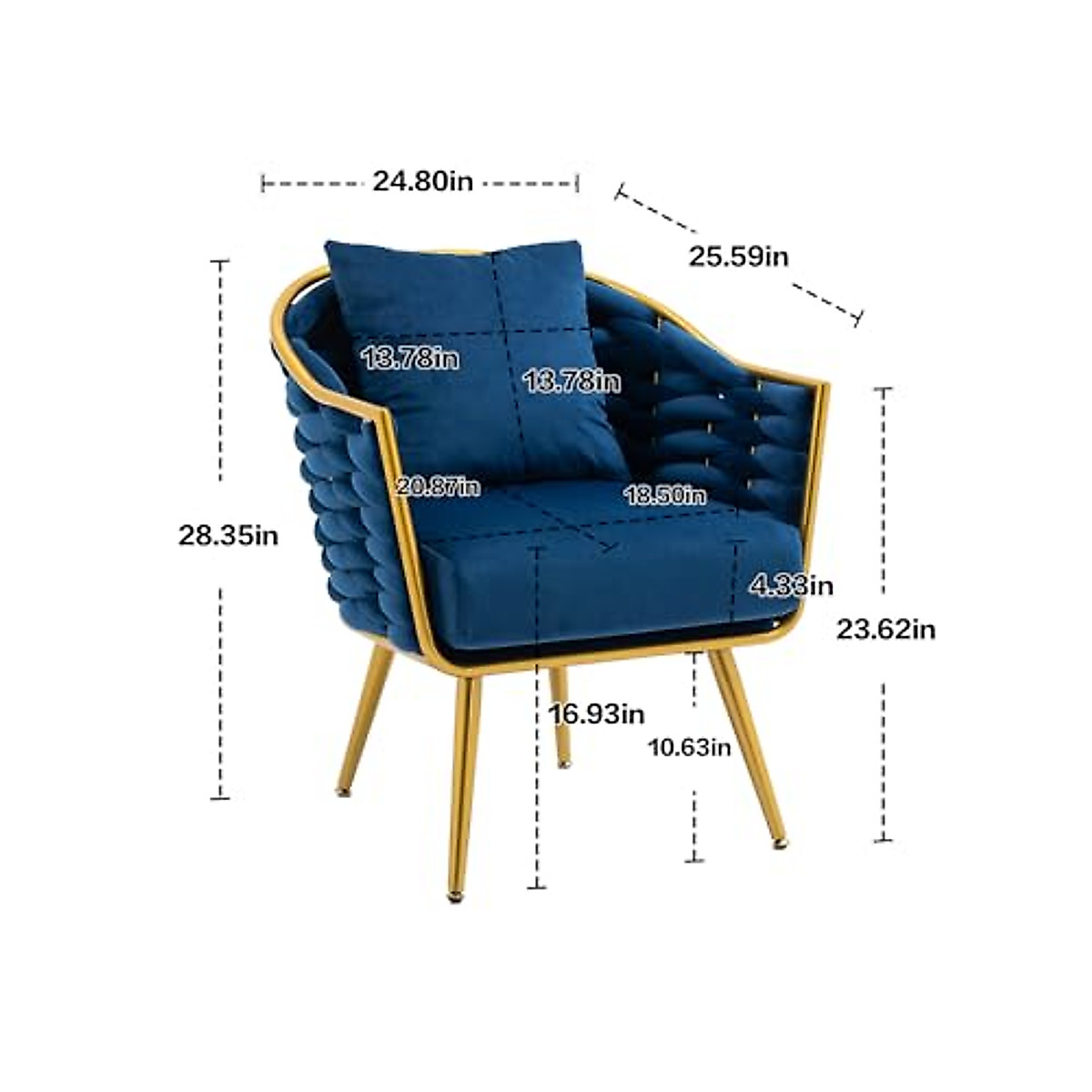 Mystiqueserenity Velvet Armchair, Modern Single Person Casual and Comfortable Accent Chair, with Tufted Backrest, Metal Frame, Soft Cushion, for Home, Living Room, Office, Bedroom (Blue)