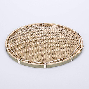 100% Handmade Woven Bamboo Flat Tray for Fruit Basket Shallow Snack Holder Food Container for Dinning Kitchen Table Perfect Decor Delicate Weaved Serving Tray (Round, Large/12)