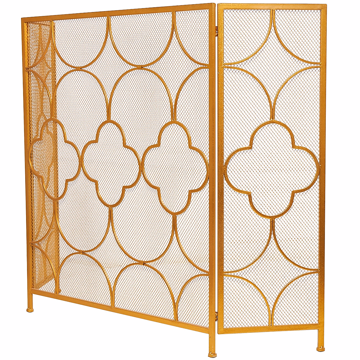 Deco 79 Contemporary Geometric Designed Metal Fireplace Screen, 50"L x 35"H, Gold