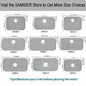 SAMSIER Sink Protectors for Kitchen Sink 13x11&16x12&19x14&22x13&24x13&26x14&28x14&30x16, Large Silicone Sink Mats Grid for Bottom of Farmhouse Stainless Steel Porcelain Sink (19”x13”, Center Drain)