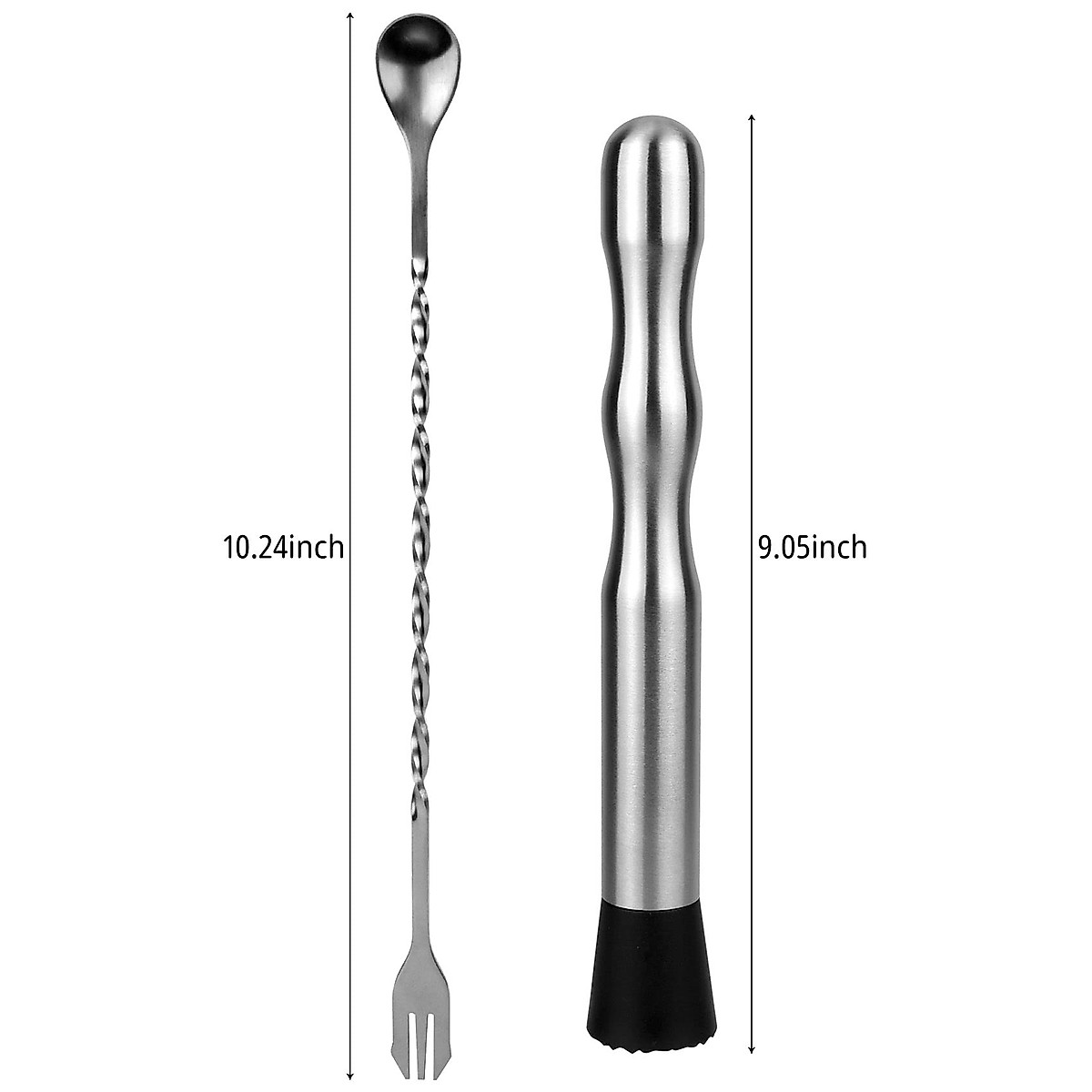 10 Inch Stainless Steel Muddler and Mixing Spoon Set for Cocktail 2 Pieces Home Bar Tool Bartender Set