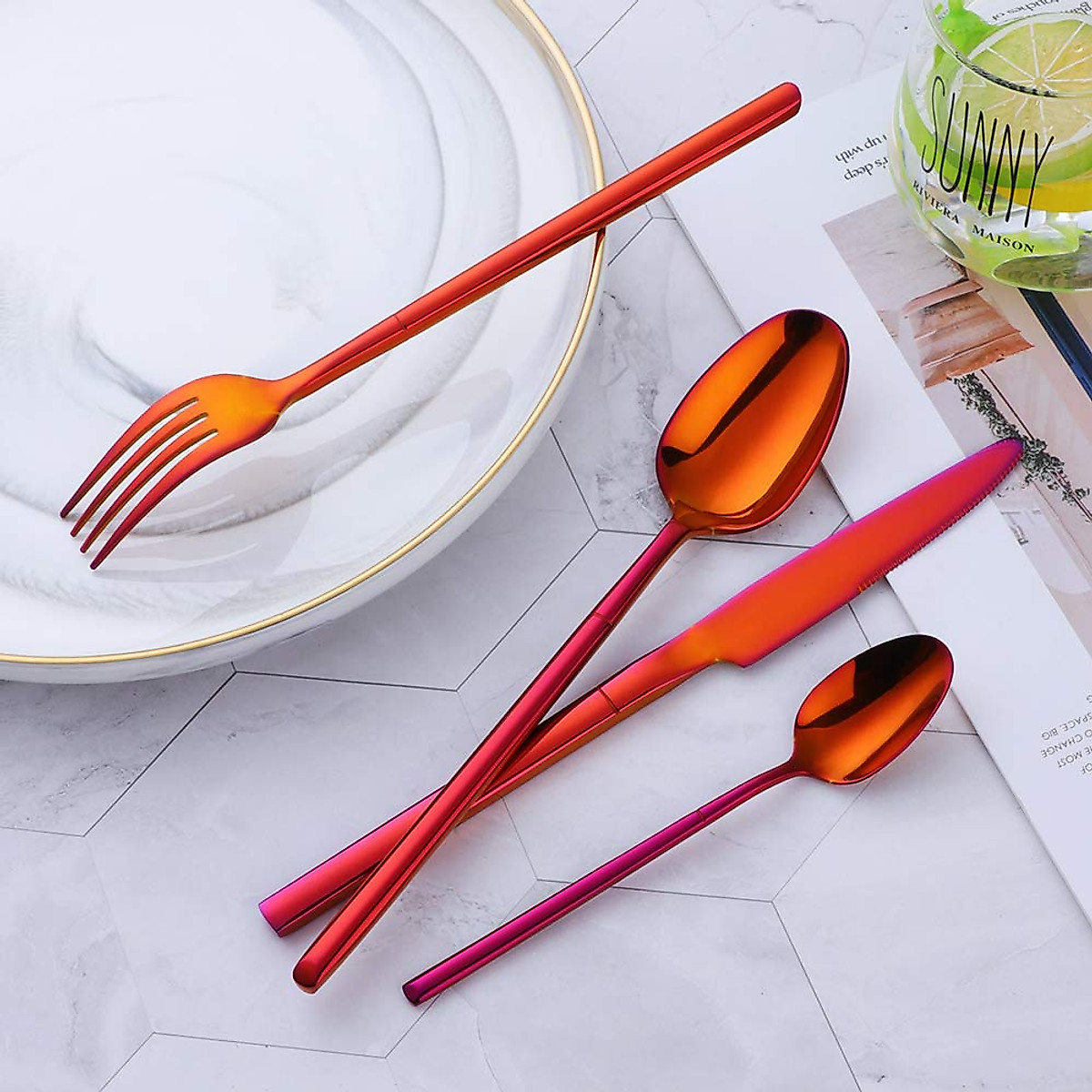 Buyer Star 20-Piece Silverware Set, Orange Flatware Cutlery Set, Stainless Steel 18/10 Utensil Forks Spoons Knives Set Service for 5 with Gift Box, Mirror Polished, Dishwasher Safe