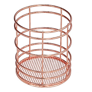 BORDSTRACT Small Wire Utensil Holder, 11x9x9cm Metal Round Pen Holder, Make Up Brush Holder Desk Cutlery Chopsticks Organizer for Kitchen Counter Home Office(Rose Gold)