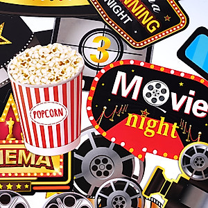 25Pcs Photo Booth Props Kit, Movie Night Party Supplies Decorations Red Carpet Cutouts Movie Party Cards Table Toppers