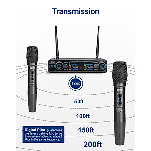 SGPRO Dual Handheld Wireless Microphone System 262Feet 90 Preset UHF Frequencies, Bodypack, Head-Worn & Lavalier Mics for Live Performance, Karaoke, DJ, Church, Classroom & PA Systems (D-332HH)