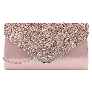 DIGOGO Sequins Flap Evening Purse Envelope Shaped Clutch Purse Chain Crossbody Shoulder Bag for Wedding Party Prom Ball Pink