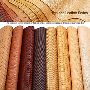 LOTOFUN 8Pcs/Set New Weave Embossed Textured Faux Leather Sheets Yellow Brown Series Mixed Woven Lattice Striped Vinyl Fabric A4 8 x 12Inch Fall Bohemia for Earrings Hair Bows DIY Crafts