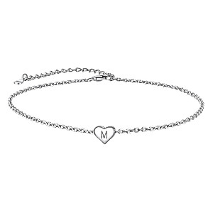 Suplight Sterling Silver Anklets for Women Dainty M Initial Heart Ankle Bracelets