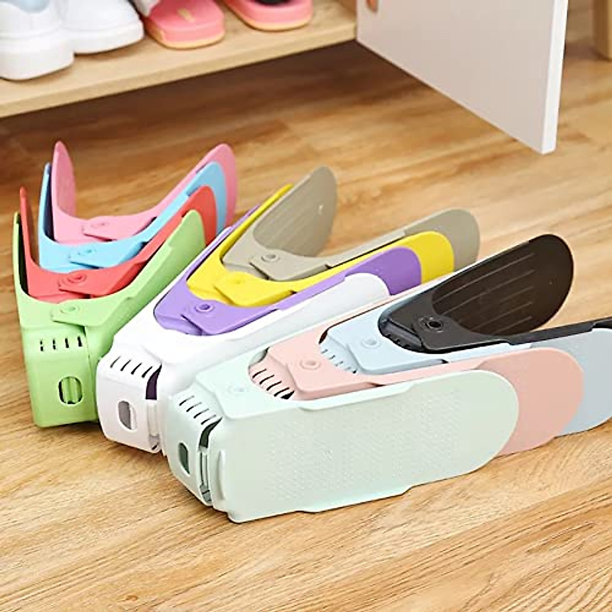ZANBANG Shoe Slots Organizer,12Pcs Adjustable Shoe Stacker Storage Holder,Double Layer Stack Shoe Rack ZML-279 (Green)