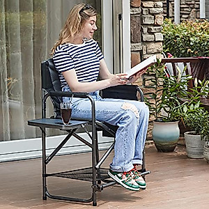 EVER ADVANCED Medium Tall Directors Chair Foldable Makeup Artist Chair Bar Height with Side Table Cup Holder and Storage Bag Footrest, Supports 350LBS (Grey, Seat Height: 23.2 inches)