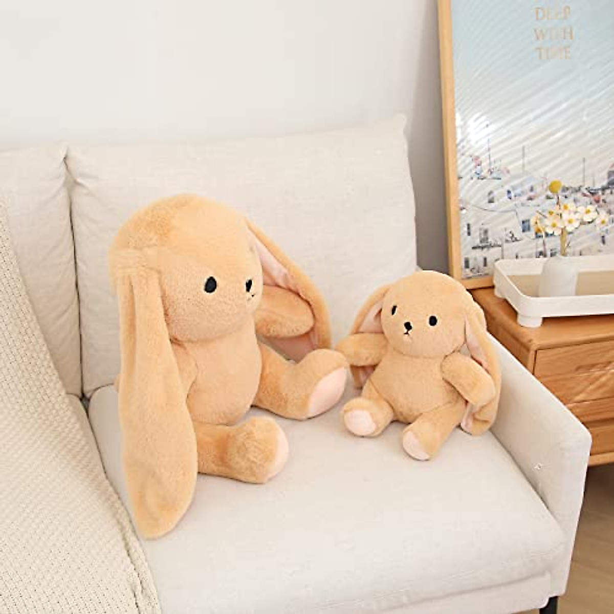 SQEQE Bunny Stuffed Animals Kawaii Plush Pillow for Kids Cute Squishy Rabbit Plushie Gift for Girls Boys Khaki 8 inch