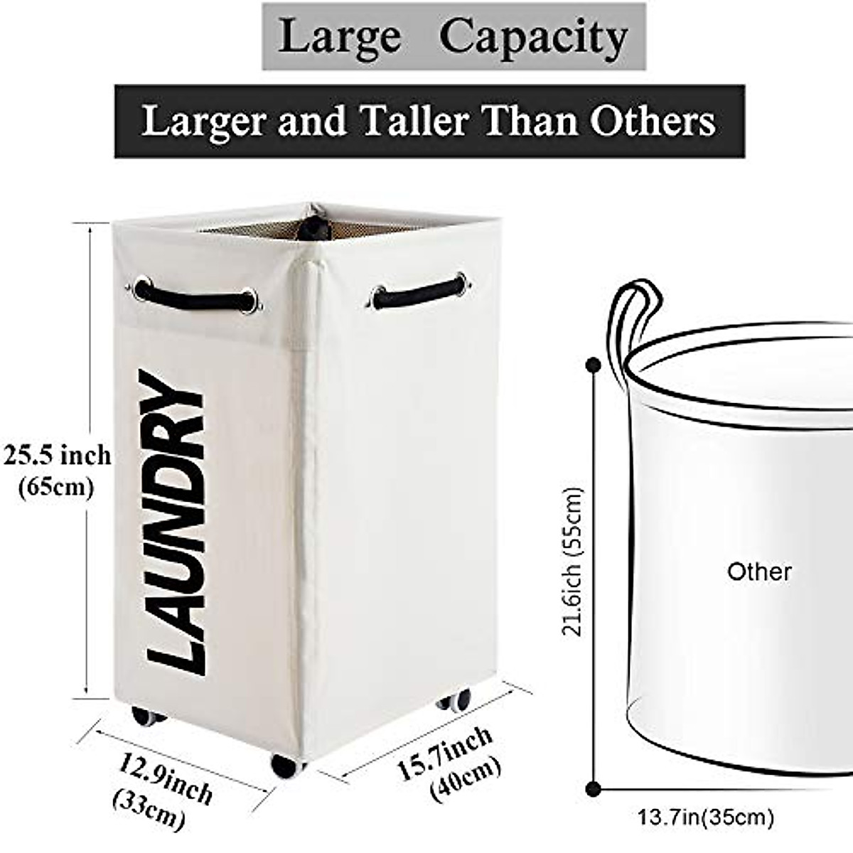 Haundry 86L Large Collapsible Laundry Hamper with Wheels, Waterproof Rolling Clothes Hamper Basket Bin for Dirty Clothes Storage