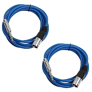 Seismic Audio - SATRXL-M10-2 Pack of 10 Foot 1/4 Inch TRS to XLR Male Patch Cables - Balanced - 10 Foot Patch Cord - Blue and Blue
