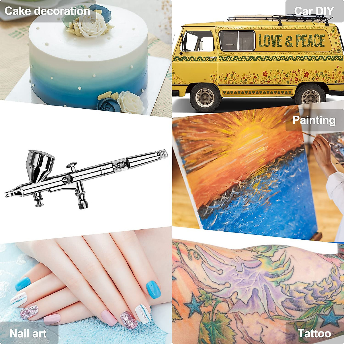 Pinkiou Double Action Airbrush Kit Air Brush Spray Gun with 0.3mm/0.2mm/0.5mm Needles and Air Hose for Temporary Tattoo Nail Art Car Hobby