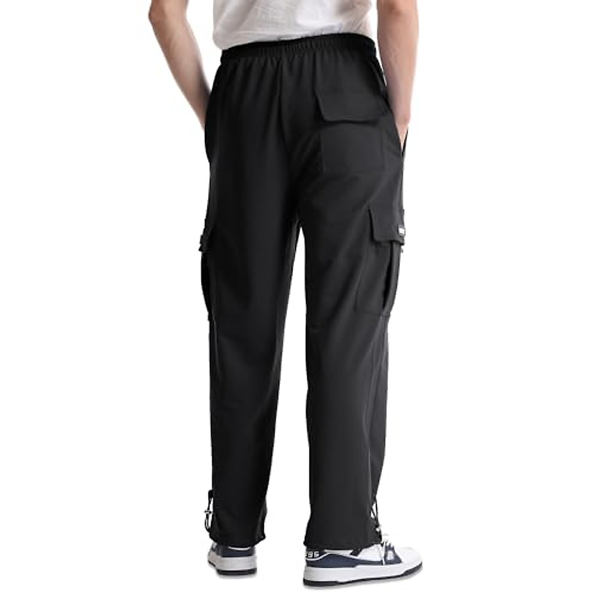 GYMBULLFIGHT Men's Cargo Sweatpants Loose Fit Pants Joggers for Men with Pockets, Open Bottom Drawstring Black