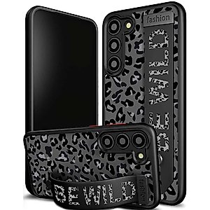 Cisland Leopard Cheetah A54 Case with Strap Stand Kickstand, Cute Case for Women Girly Designer for Girls Silicone Compatible with Samsung Galaxy A54 5G Leopard Cheetah Print Black