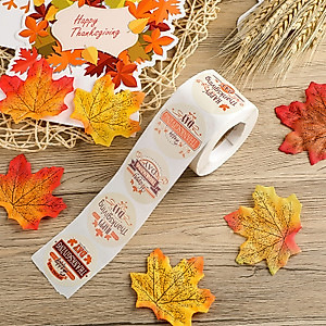 500 Pieces Happy Thanksgiving Day Stickers Fall Stickers 2 x 2 Inch Round Autumn Maple Leaves Thanksgiving Envelope Stickers Packaging Stickers for Thanksgiving Party Favors Greeting Cards Decors