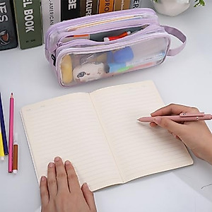 JIANTA Mesh Pencil Case, Large Clear Pen Pouch with Zipper and 2 Compartments, Makeup Cosmetics Bag Stationery Storage Bag for Home, Office, School, Purple