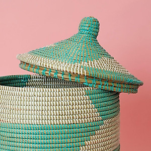 Small Storage Basket Hooded Lid (Turquoise White)