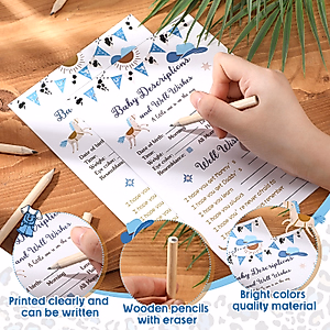 145 Pcs Baby Shower Games for Boy or Girl 5 Game Activities Card with 20 Pencils Include Baby Shower Bingo, Guess Who, Description and Well Wishes, Word Scramble Game (Cowboy Style)