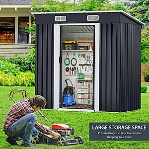 JAXPETY 6'x4' Garden Shed, Large Metal Lockable Outdoor Storage Shed & Outdoor Storage Garden Shed Tool Outdoor Storage Shed with Sliding Doors and Air Vent for Backyard, Patio, LawnGray