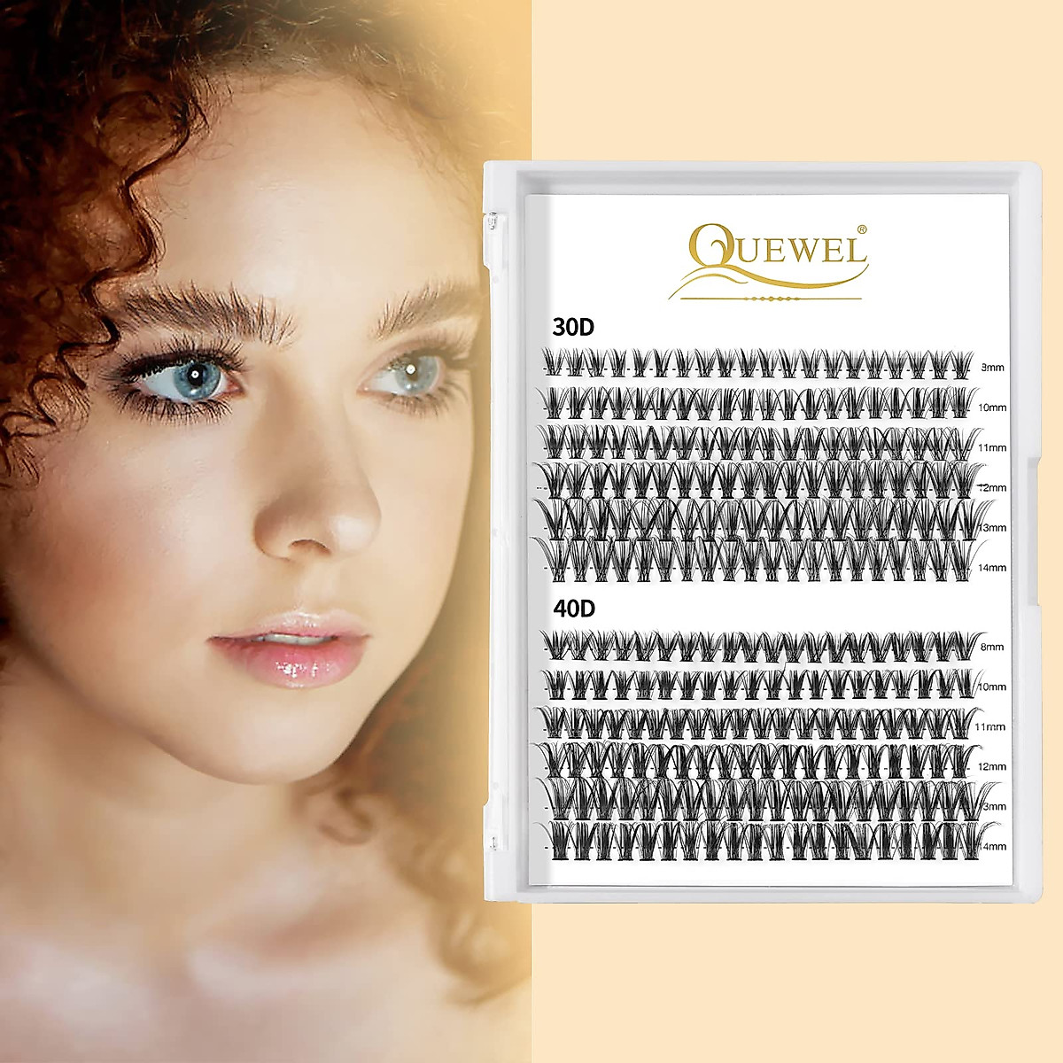 QUEWEL Cluster Lashes 240Pcs Individual Lashes 30D+40D C Curl Mix8-14mm Lash Extensions Clusters Lashes Soft&Natural False Eyelashes Individual DIY Eyelash Extension at Home(30D+40D C MIX8-14)