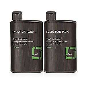 Every Man Jack 2-in-1 Thickening Shampoo + Conditioner - Thicken, Cleanse, and Hydrate Hair with Coconut, Aloe, and Tea Tree Oil - Naturally Derived and No Harsh Chemicals - Twin Pack