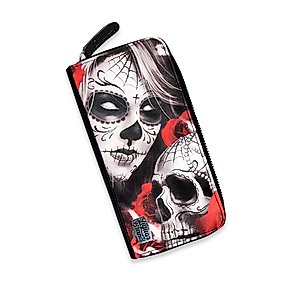 Liquorbrand Eternal Bliss Sugar Skull Tattoo Women's Zip Around Wallet Dia De Los Muertos