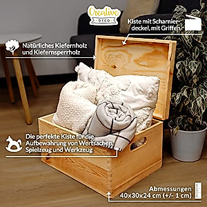 Creative Deco XXL Large Plain Wooden Box Storage with Hinged Lid | 15.8x11.8x9.44 inches (+-0.5) | Handles | Unpainted Gift | Product NOT Intended for 15 Years OR Below