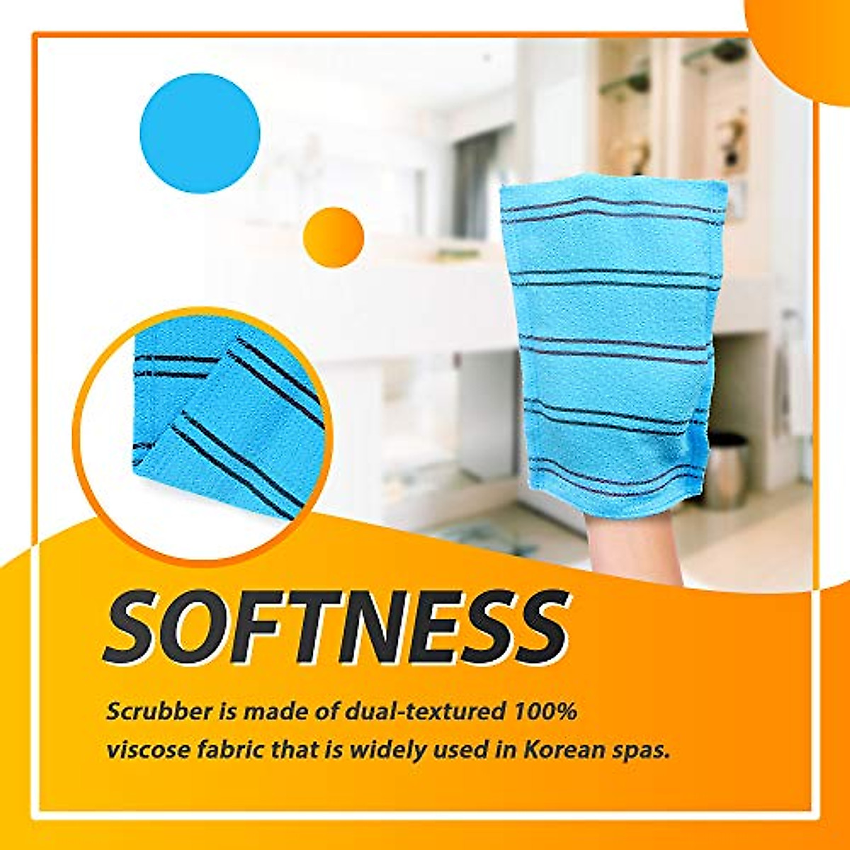 Korean Asian Exfoliating Cloth Mitt - Large Viscos Italy Bath Towel, Body Scrubbing Scrub Washcloth, 5 pcs