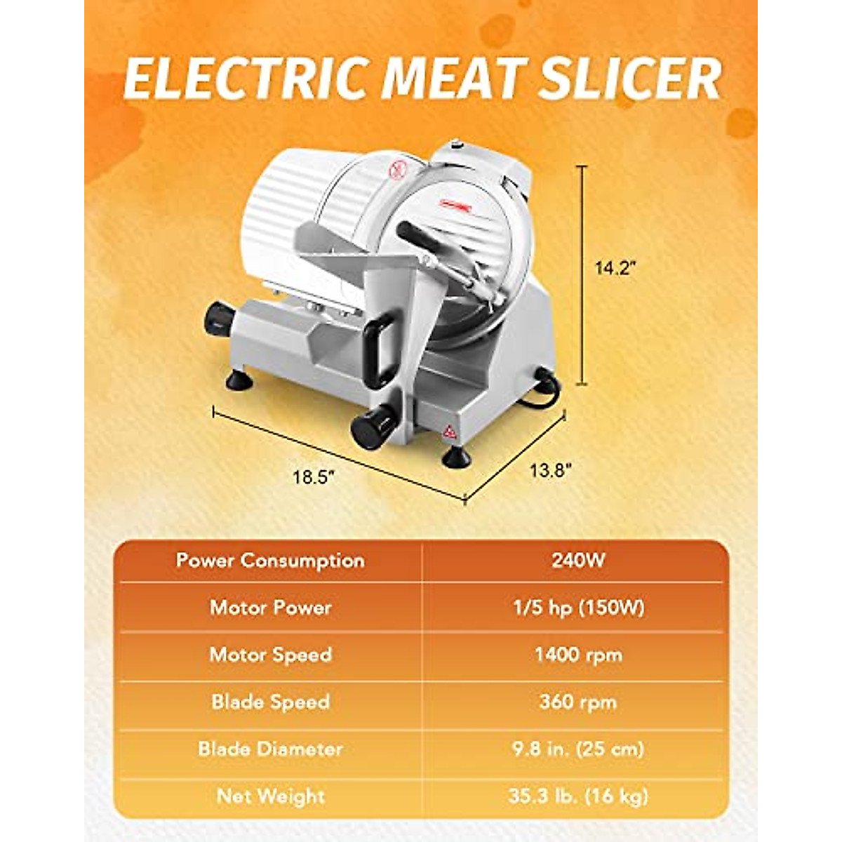 WILPREP Commercial Meat Slicer, 10-Inch Stainless Steel Blade Meat Slicer with Adjustable Thickness(0-0.5"), Bread Butter Chicken Food Slicer Kitchen Appliance