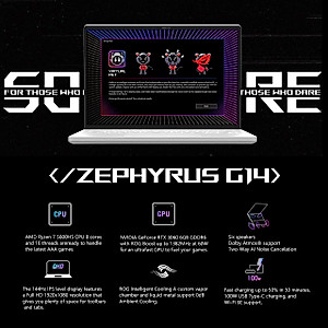 ASUS ROG Zephyrus 14 Gaming Laptop,14 inches FHD（1920x1080） 144Hz Display,16GB RAM,512GB SSD,AMD Ryzen 7 5800HS,NVIDIA GeForce RTX 3060,Backlit KB,Wi-Fi,HDMI,Win11,Moonlight White,W/GaLiMu