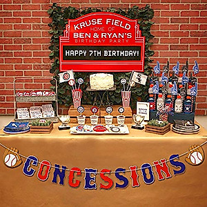 Kitticcino Baseball Theme Concessions Banner, Baseball Birthday Sports Party Supplies Decoration, Pre-strung party Decor