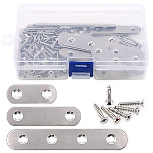 Glarks 35-Pieces 1.6 inch/ 2.4 inch/ 4 inch Stainless Steel Flat Straight Brace Brackets Mending Joining Plates Repair Fixing Bracket Connector and 80pcs Screws Set, Total 115pcs, Silver