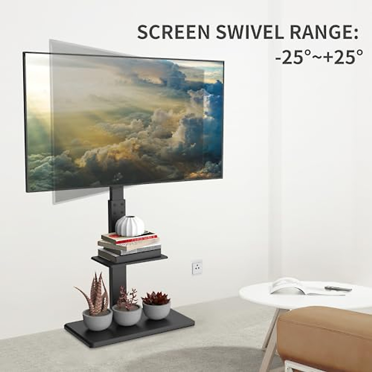 TV Floor Stand with Power Outlet & AV Shelf Universal Tall Corner TV Stand for 32-70 inch TV Viewing Angle Adjustment Height Adjustment Max VESA 600 * 400 Black