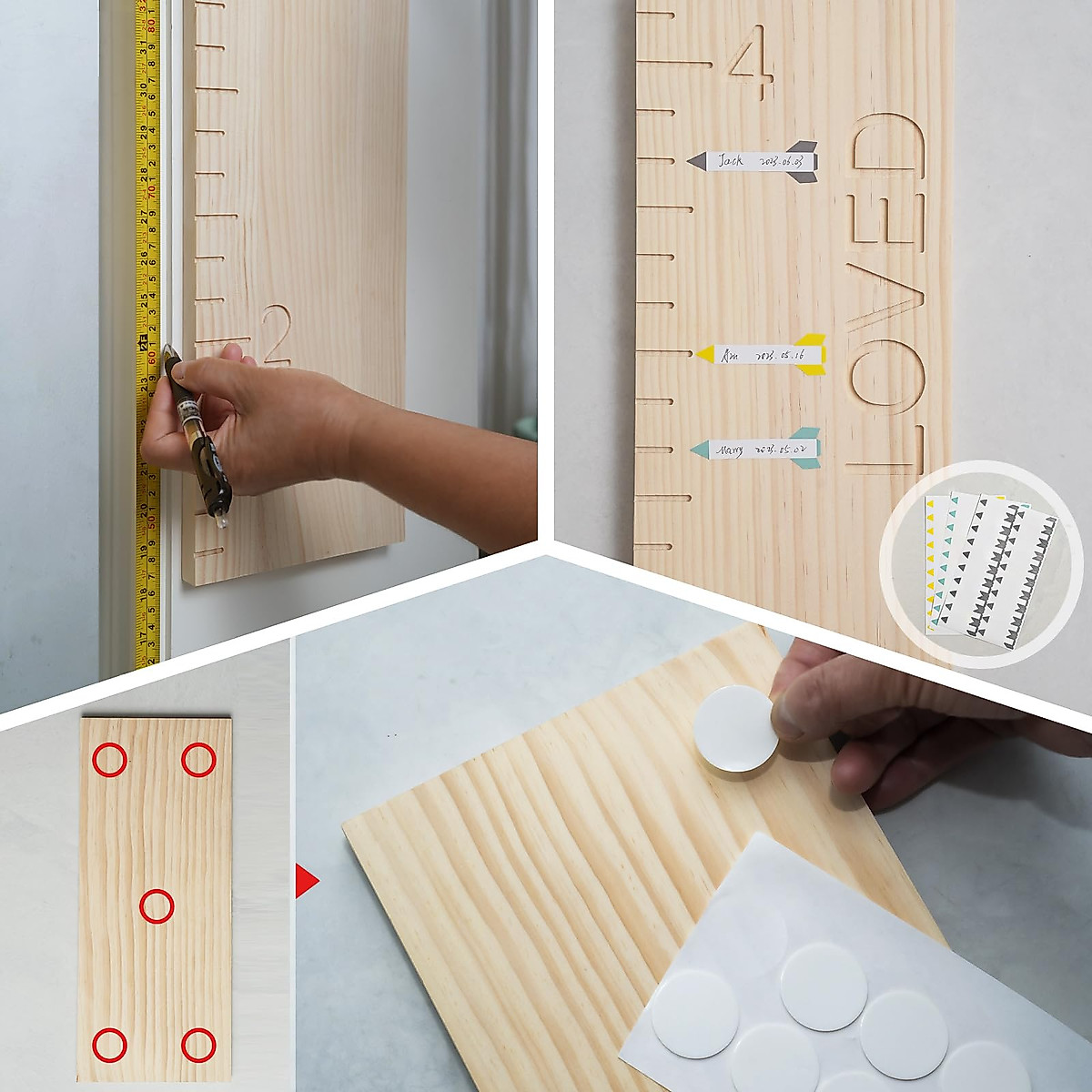 Growth Chart for Kids, Solid Wood Height Chart for Kids Toddler Baby playrooms and Bedrooms Wall Decor for up to 3 Children