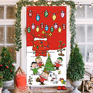 Christmas Door Cover Christmas Banner White Dog New Year Winter Xmas Decor Red Christmas Decorations for Home Party