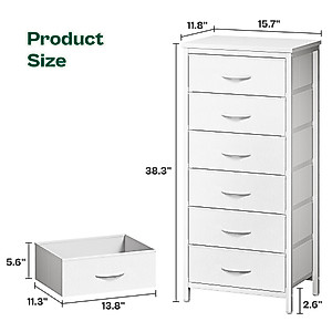 Huuger Tall Dresser for Bedroom, 6 Drawer Dresser & Chests of Drawers, Fabric Dresser for Closet, Bedroom, Night Stand, End Table with Metal Frame, Storage Tower with Fabric Bins, PU Leather, White