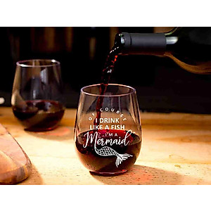 GSM Brands Stemless Wine Glass for Mermaid Gifts - Made of Unbreakable Tritan Plastic - 16 ounces
