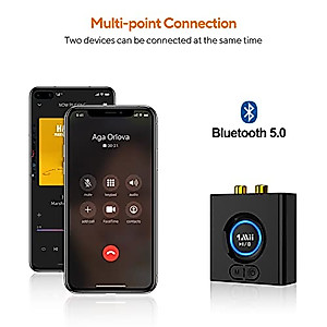 1Mii Bluetooth 5.0 Audio Receiver, Wireless Audio Adapter for Home Stereo Music Streaming System with 3.5 mm RCA, Bass Mode, 12hrs Playtime(Upgraded)