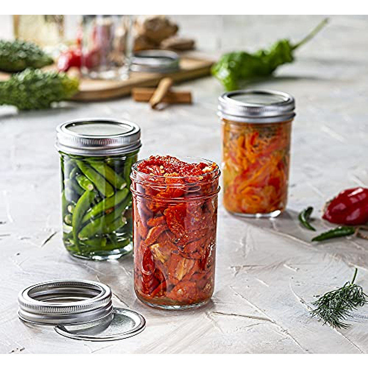 8oz Glass Mason Jars with lids Set of 6 - wide mouth - Airtight Band + Marker & Labels - Canning Jars with Lids, Ideal for candle jars, Spice Jars, Wedding Favors, Meal Prep, Jelly Jar, Jam, Honey,