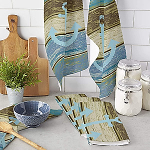 Zadaling Nautical Anchor Teal Wood Grain Kitchen Towels, 18x28 Inches Soft Dish Cloth,Cotton Tea Towels/Bar Towels/Hand Towels for Bathroom(1 Pack)