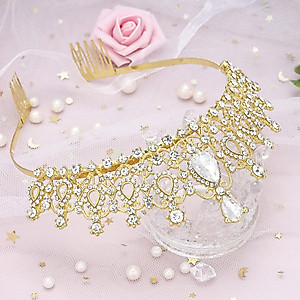 Makone Crowns for Women,Gold Princess Crown, Crystal Crown for Bridal, Wedding, Pageant, Birthday, Party